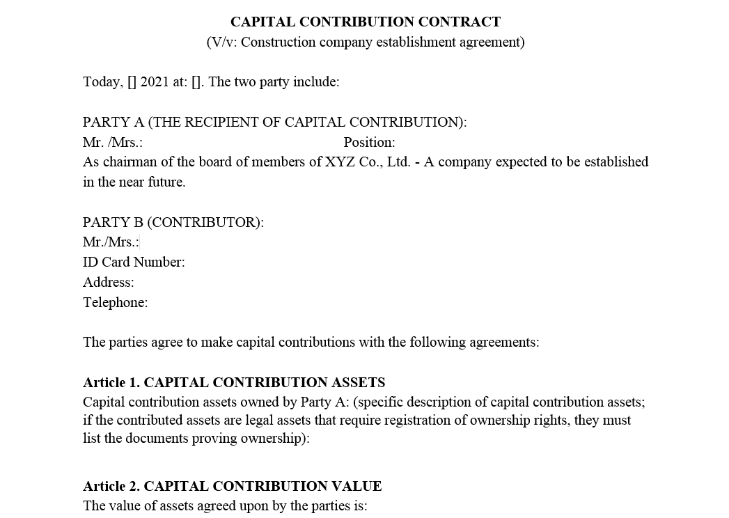 Capital Contribution Contract 2023 in Vietnam - Lac Duy Associates Law Firm